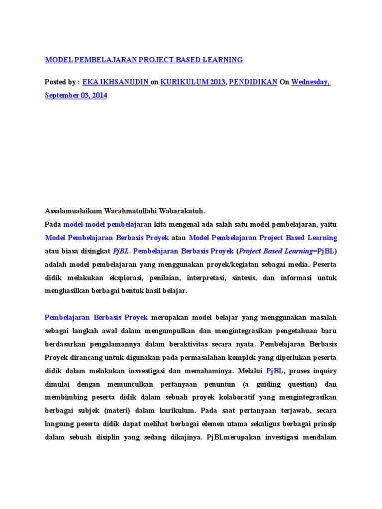 Model Pembelajaran Project Based Learning | PDF | Seni