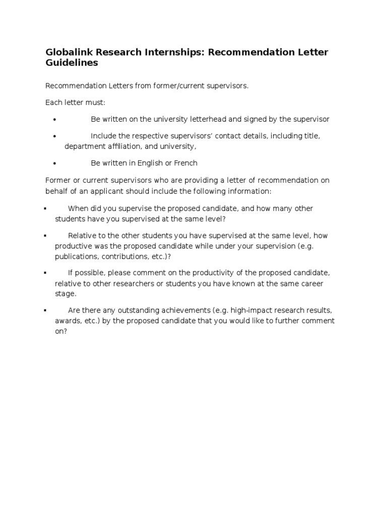 Mitacs Globalink Recommendation Letter Guidelines Aug2015 | PDF | Business