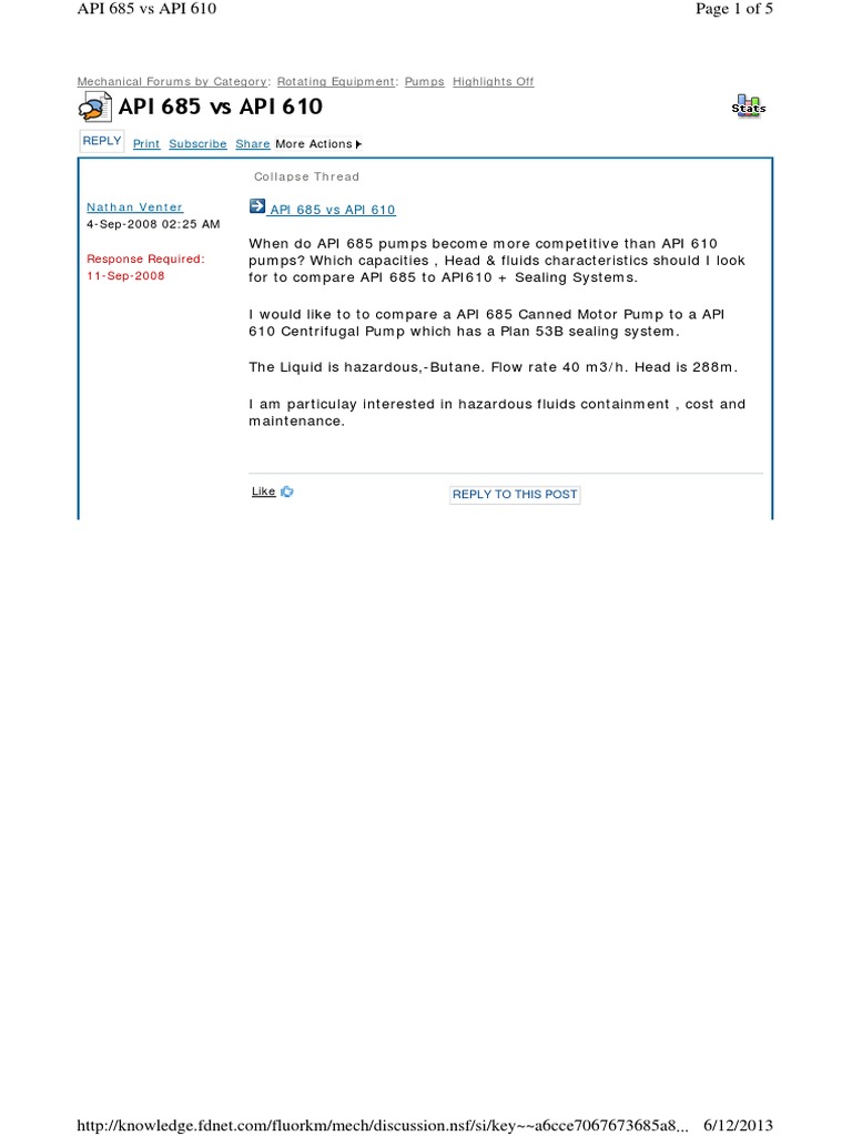 API 685 Vs API 610 | PDF | Bearing (Mechanical) | Pump