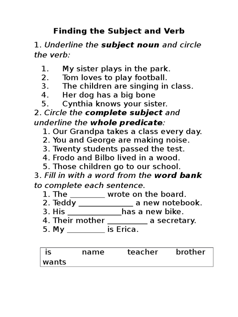 Identifying Subjects and Verbs | PDF