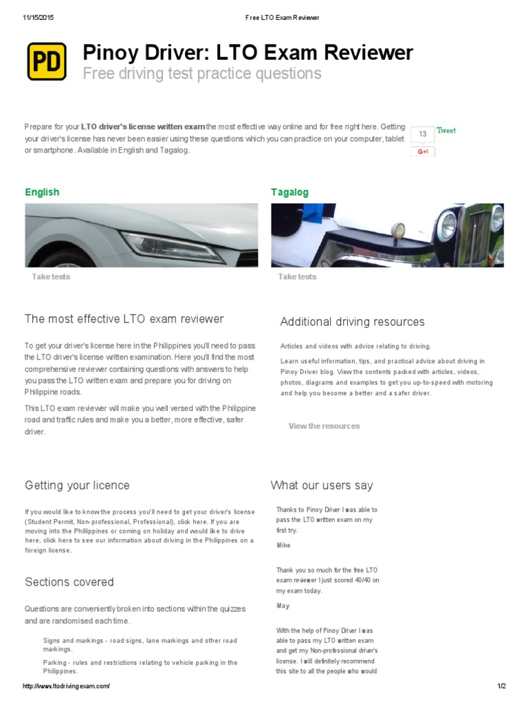 Free LTO Exam Reviewer | PDF | Driver's License | Driving
