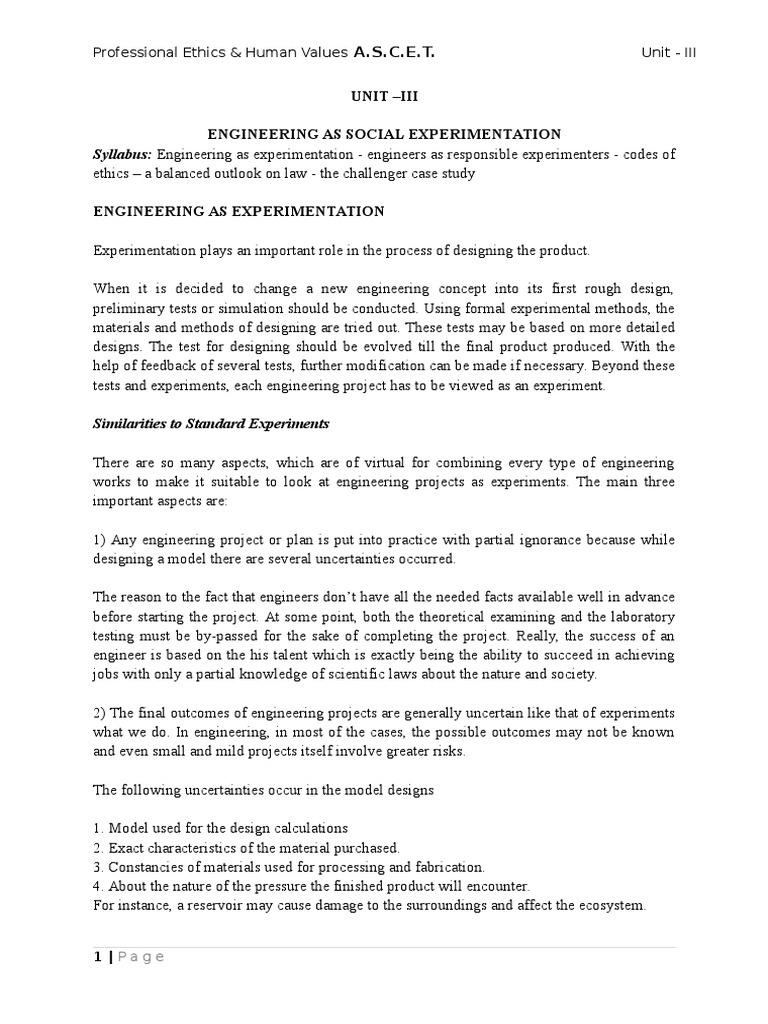 Professional Ethics Unit - III | PDF | Experiment | Morality