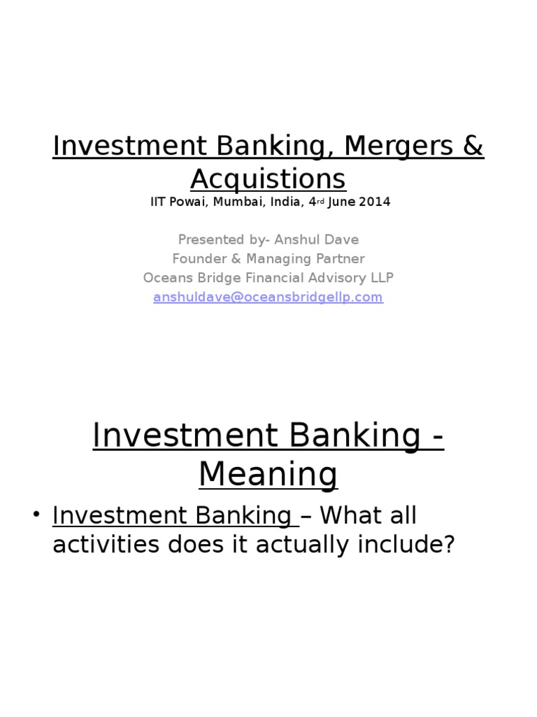 Investment Banking Presentation | PDF | Investment Banking | Securities ...