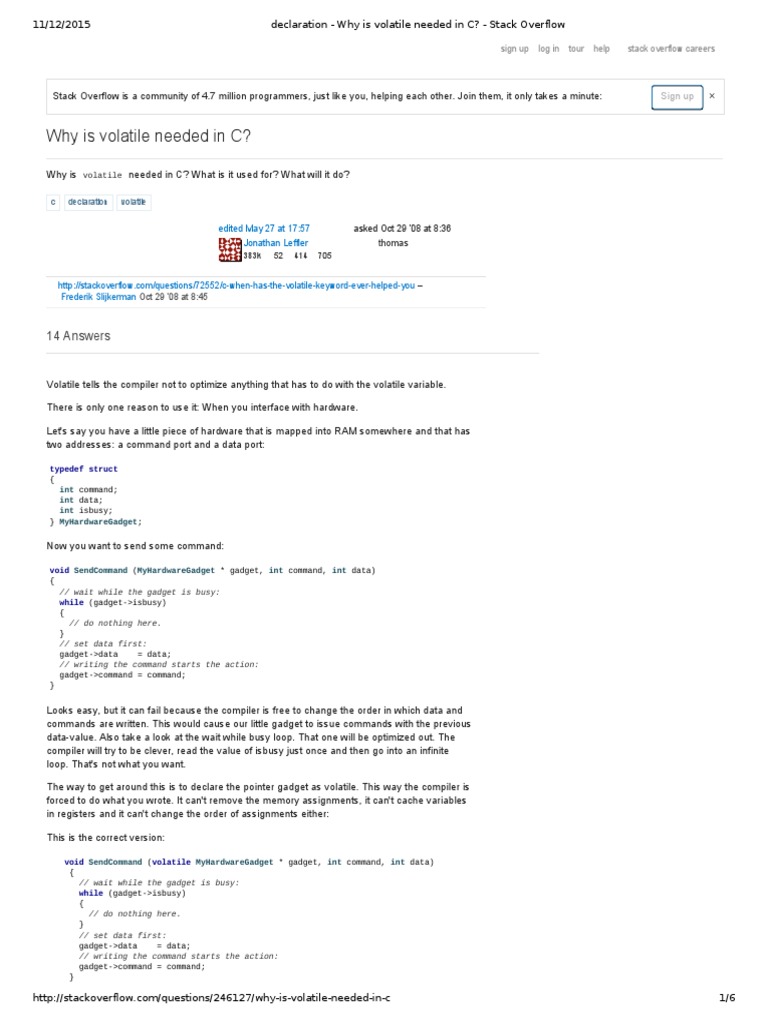 Declaration - Why Is Volatile Needed in C - Stack Overflow | PDF ...