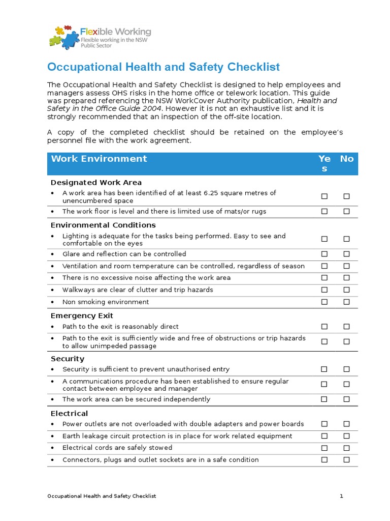 5.7 Occupational Health and Safety Checklist | PDF | Telecommuting | Chair
