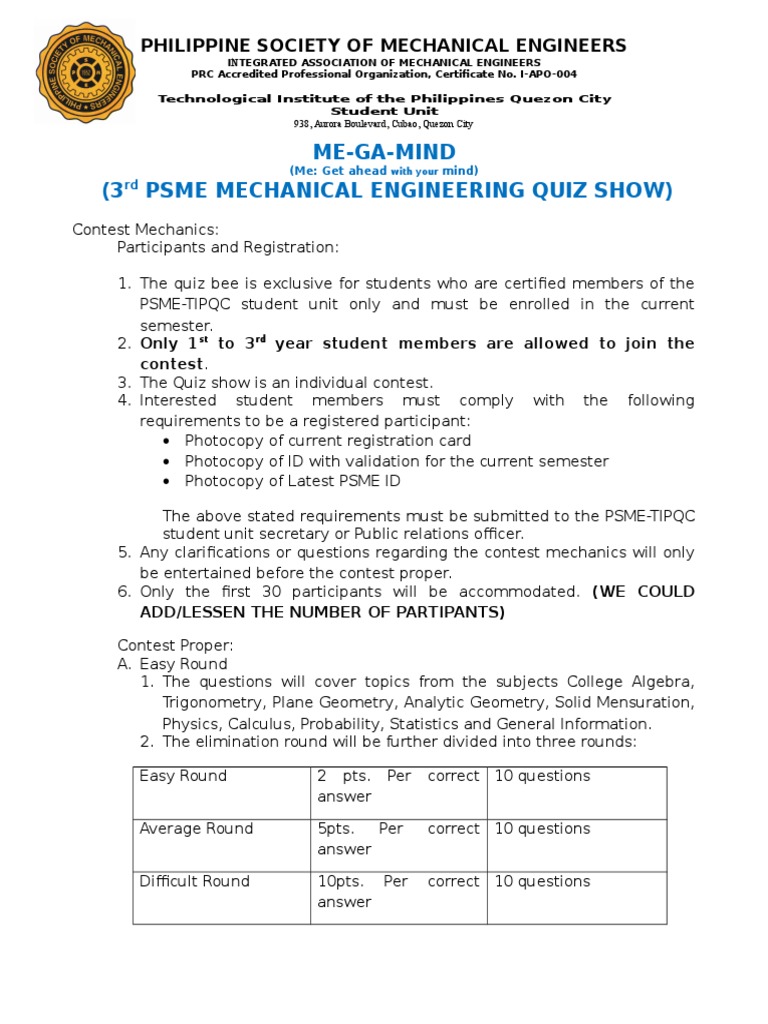 Quiz Show Mechanics Finalfinal | Mechanical Engineering | Mathematics ...