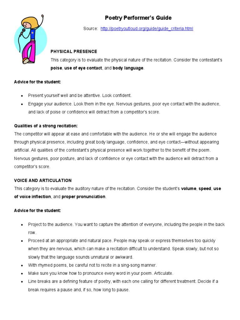 Poetry Performer's Guide: Physical Presence | PDF | Poetry | Body Language