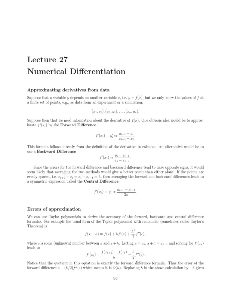 Numerical Differentiation Pdf Finite Difference Numerical Analysis