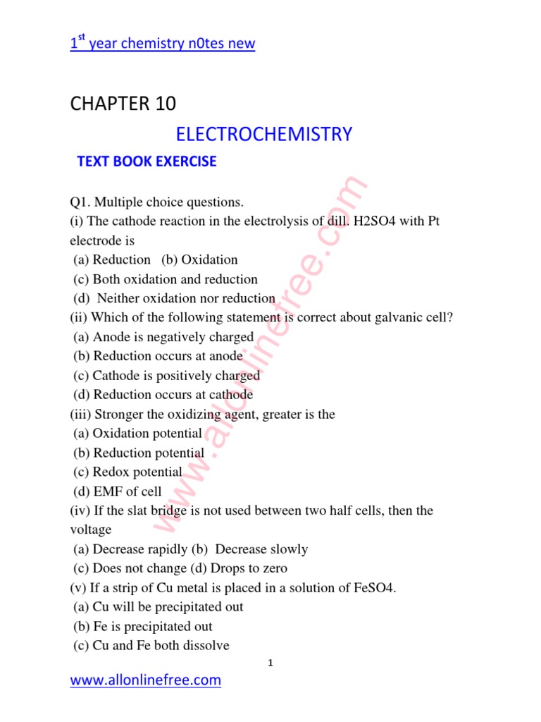 Grade 10 Electrochemistry Notes | PDF | Redox | Electrochemistry
