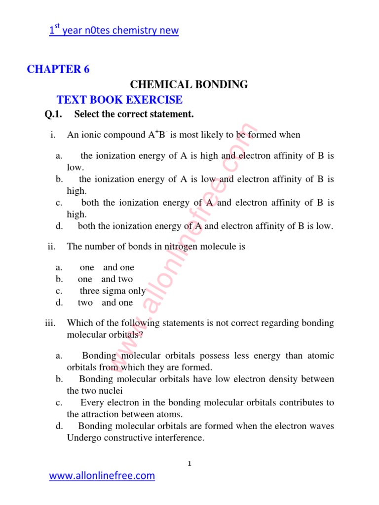 Chemistry Chapter 6: Chemical Bonding Notes | PDF | Covalent Bond ...