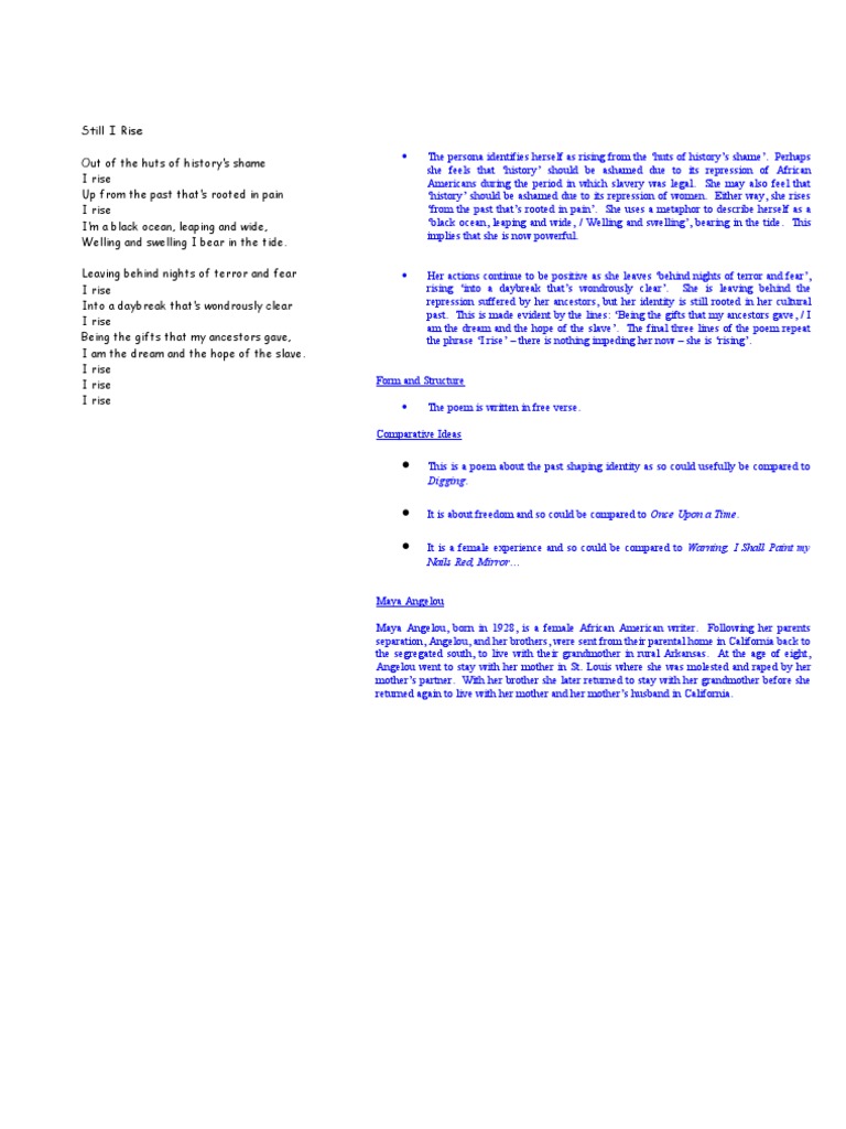 11b - Still I Rise | PDF | Maya Angelou | Slavery