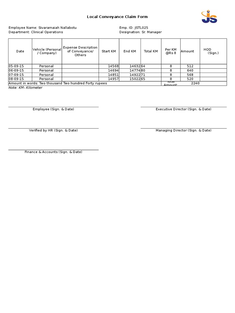 Local Conveyance Claim Form | PDF