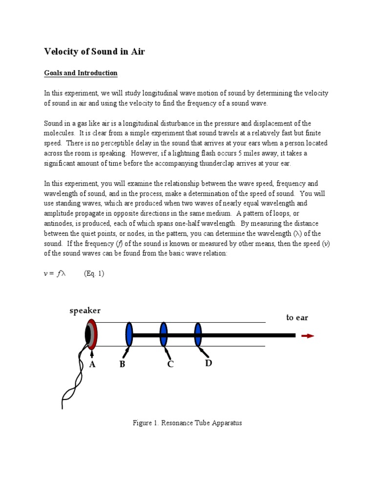 Lab 11 - Velocity of Sound in Air | PDF | Sound | Resonance