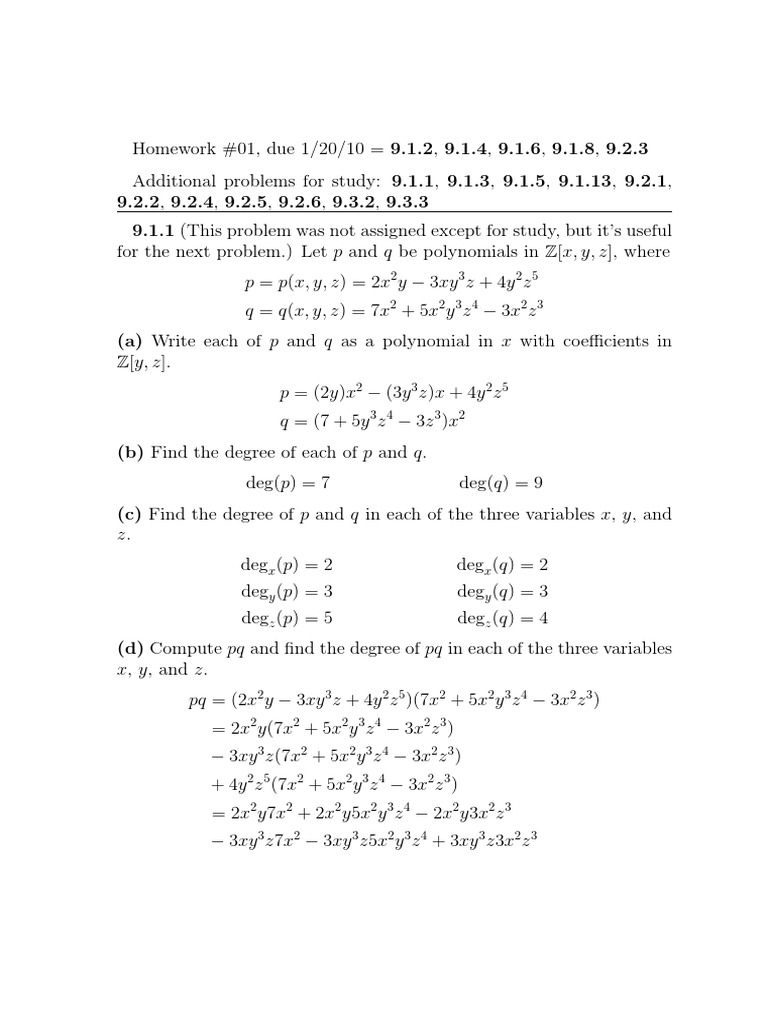 An Analysis of Homework Problems Involving Multivariable Polynomial ...