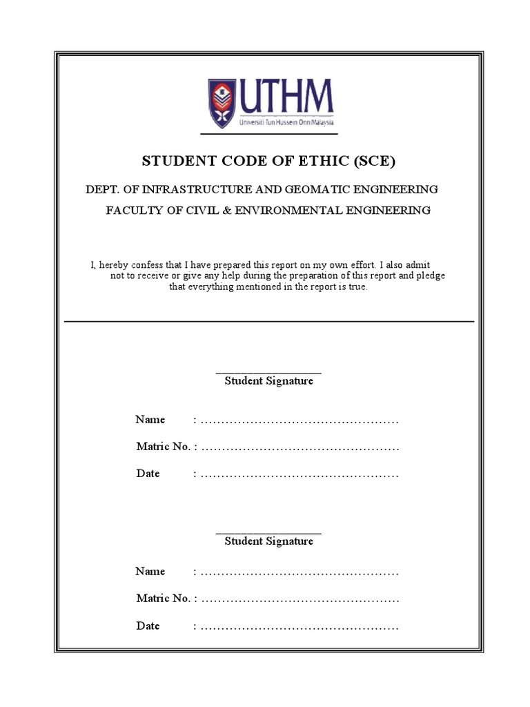 Student Code of Ethics Acknowledgment | PDF | Art | Science & Mathematics