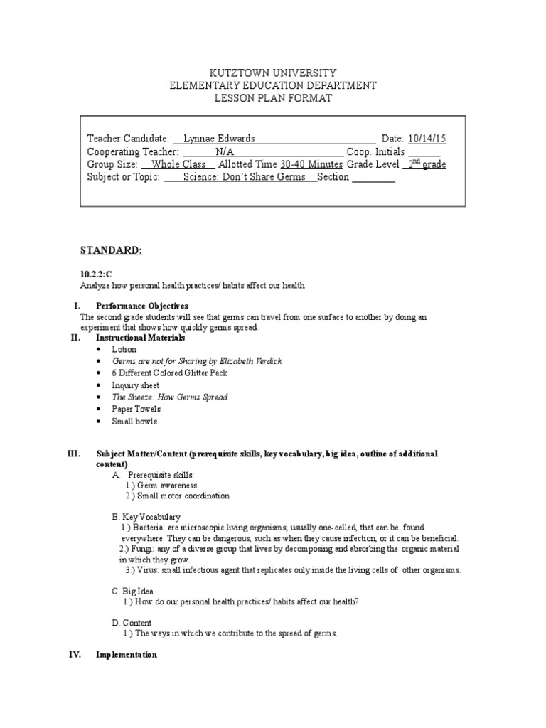 Spread of Germs Lesson | PDF | Pathogen | Infection