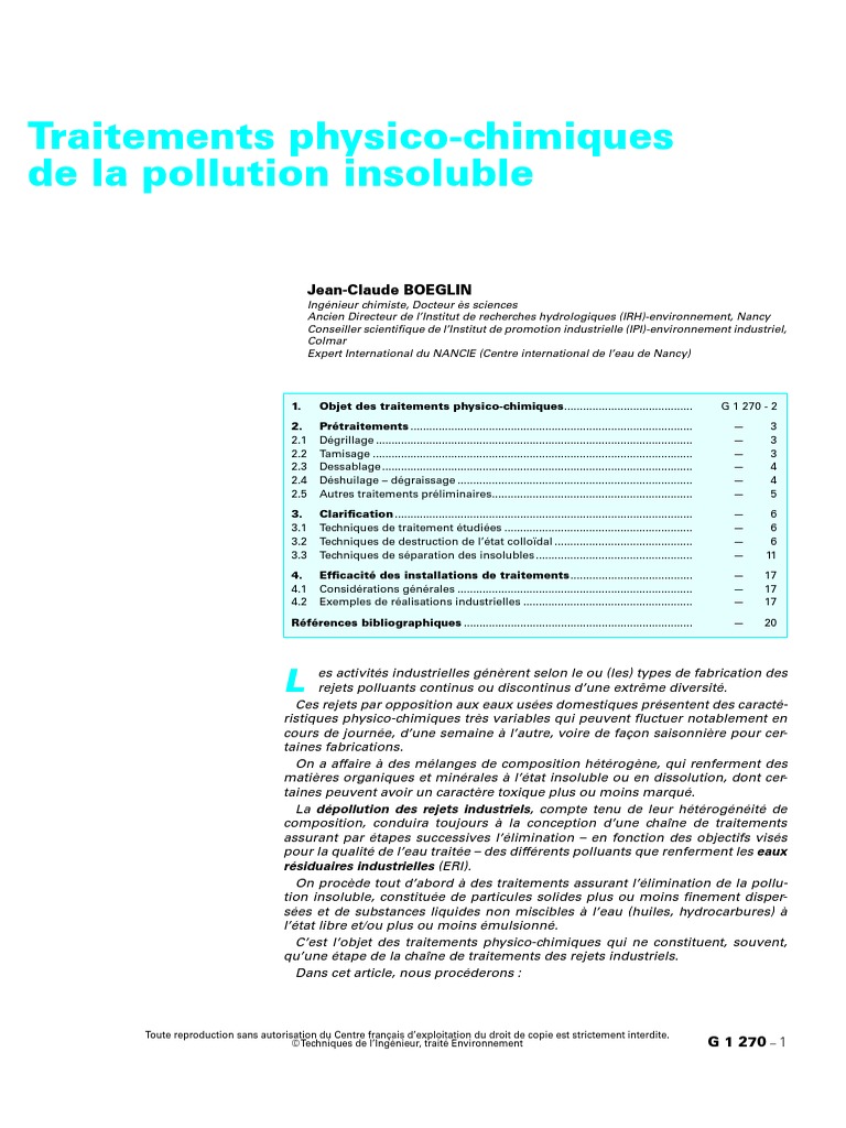 Traitements Physico-Chimiques de La Pollution Insoluble | PDF ...
