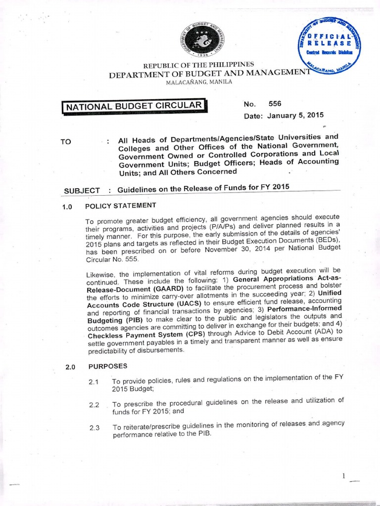 FY 2015 Budget Release Guidelines | PDF | Appropriations Bill (United ...