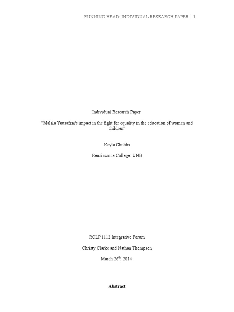 Research Paper Final Copy - Malala | PDF | Malala Yousafzai | Female ...