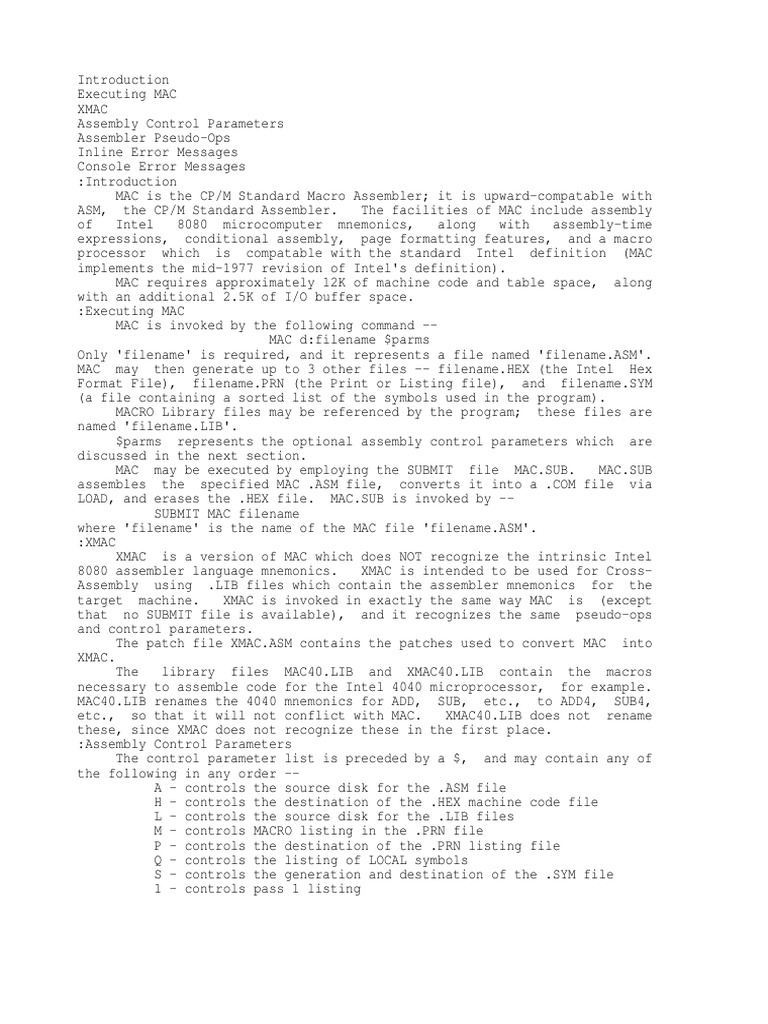 MacMAC Is The CP/M Standard Macro Assembler. | PDF | Assembly Language ...