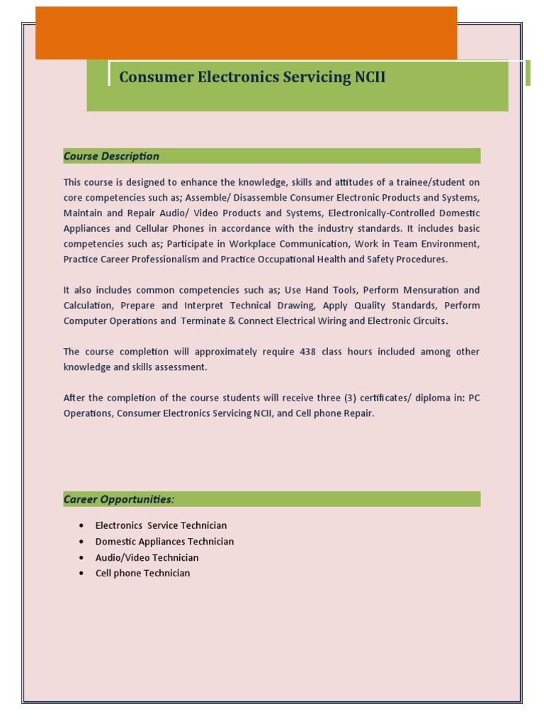 Consumer Electronics Servicing Course | PDF | Technology & Engineering