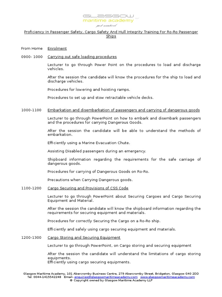 MCA Approved STCW 2010 Passenger Safety, Cargo Safety & Hull Integrity ...