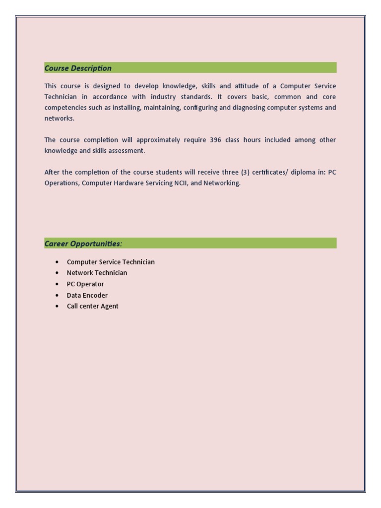 Course Description: Computer Service Technician Network Technician PC ...