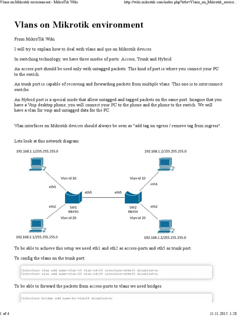 Vlans On Mikrotik Environment | PDF | Network Switch | Internet Protocols