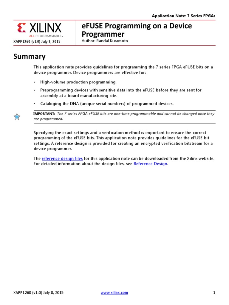Xapp1260 Efuse Programmer | PDF | Field Programmable Gate Array | Key (Cryptography)