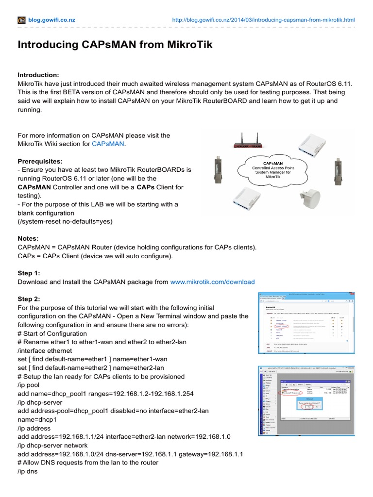 CAPsMAN MikroTik | PDF | Ip Address | Router (Computing)