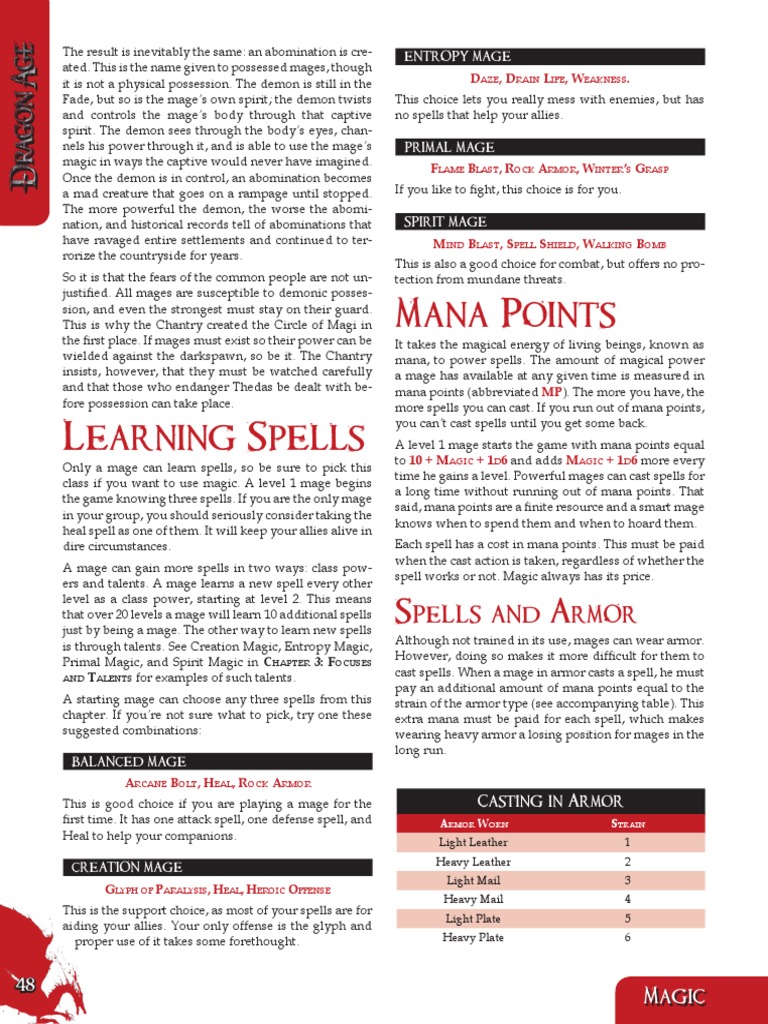 Dragon Age Spells | PDF | Magic (Paranormal) | Leisure