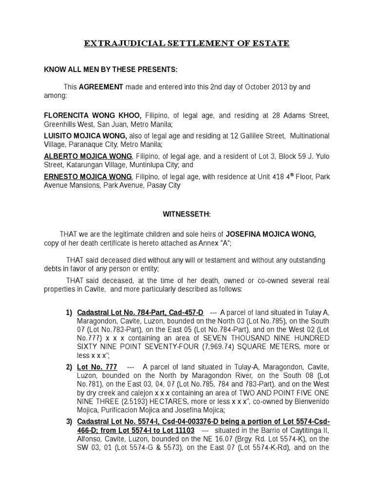 Extrajudicial Settlement | PDF | Civil Law (Common Law) | Common Law