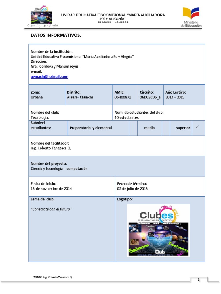 Proyecto Club Computacion 2015 | PDF | Internet | Aprendizaje
