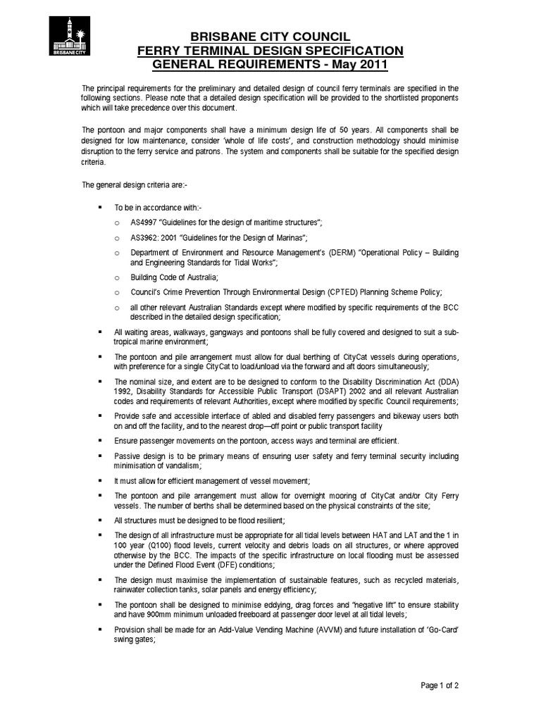 Ferry Terminal General Specification | PDF | Ferry | Specification ...