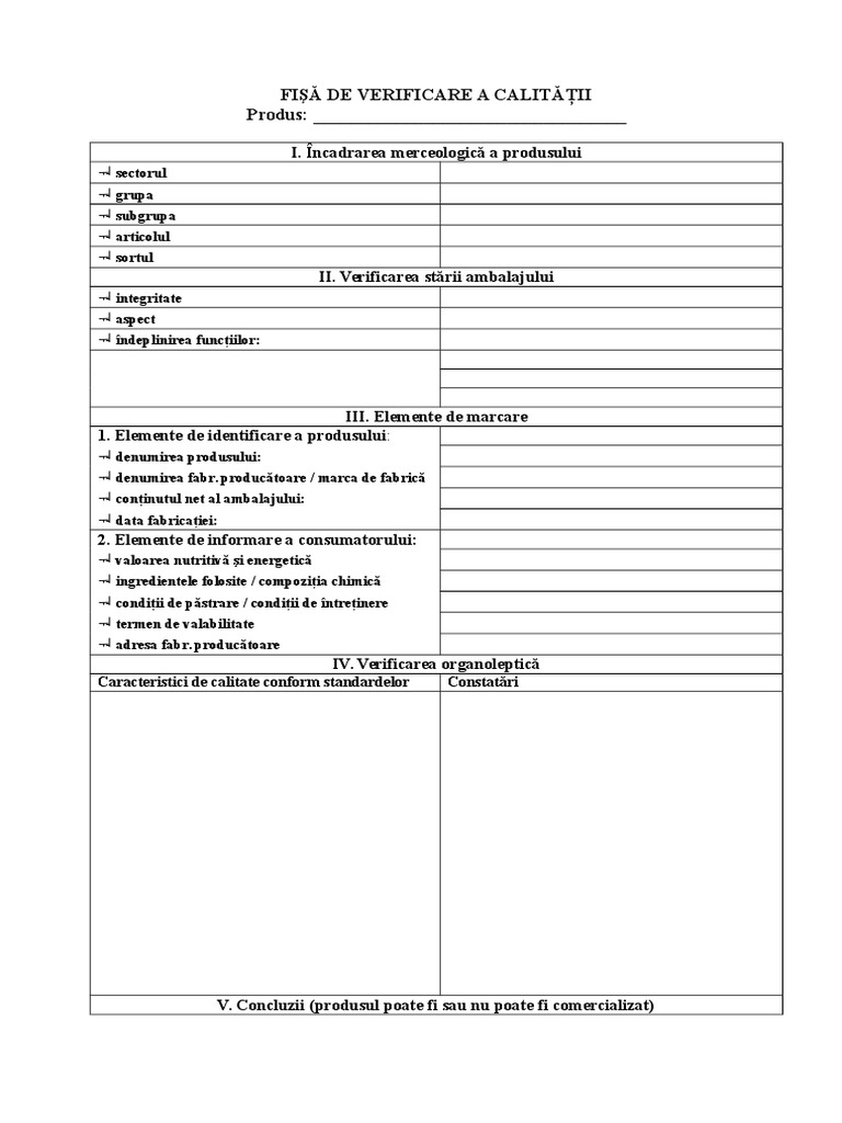 Fisa de Verificare A Calitatii - Model | PDF