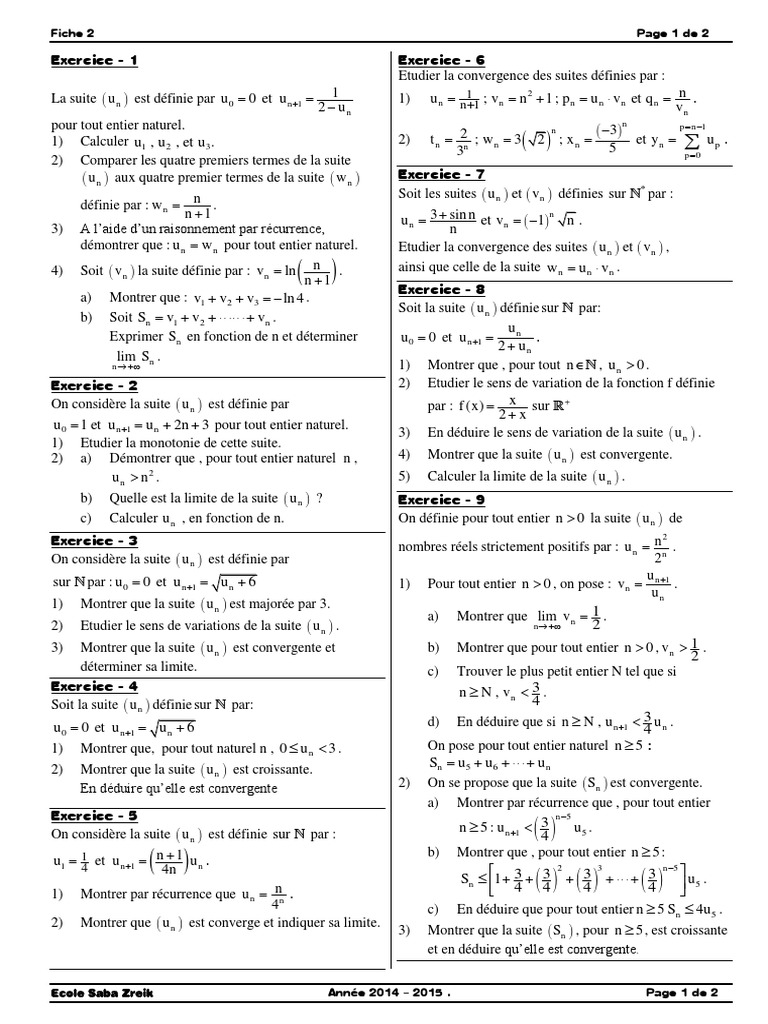 003 Fiche Suites | Séquence | Limite (mathématiques)