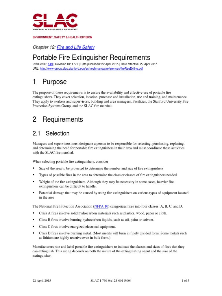 Portable Fire Extinguisher Requirements | PDF | Safety | Nature