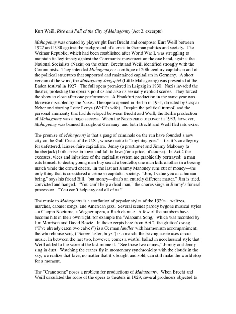 NOTE: Weill - The Rise and Fall of The City of Mahogonny (Act 2 - Part 1) | PDF | Vocal Music ...