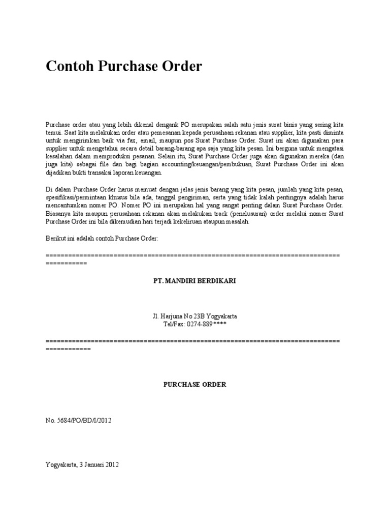 Contoh Purchase Order | PDF