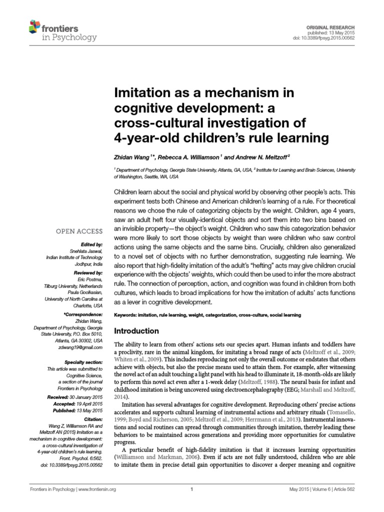 Wang Et Al., 2015 | PDF | Imitation | Experiment