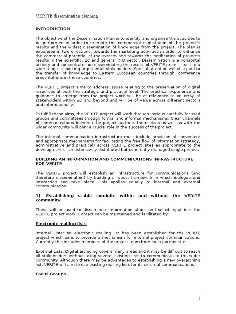 Dissemination Plan | Download Free PDF | Preservation (Library And ...