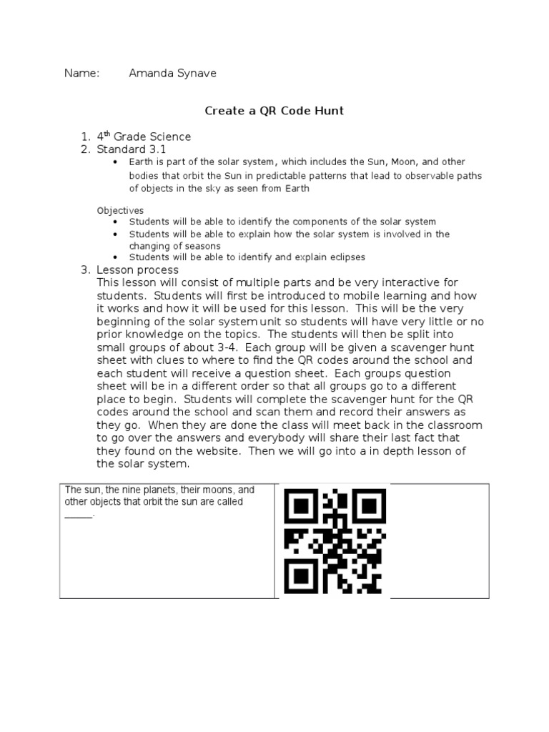 4th Grade Solar System QR Hunt | PDF | Science & Mathematics | Young Adult