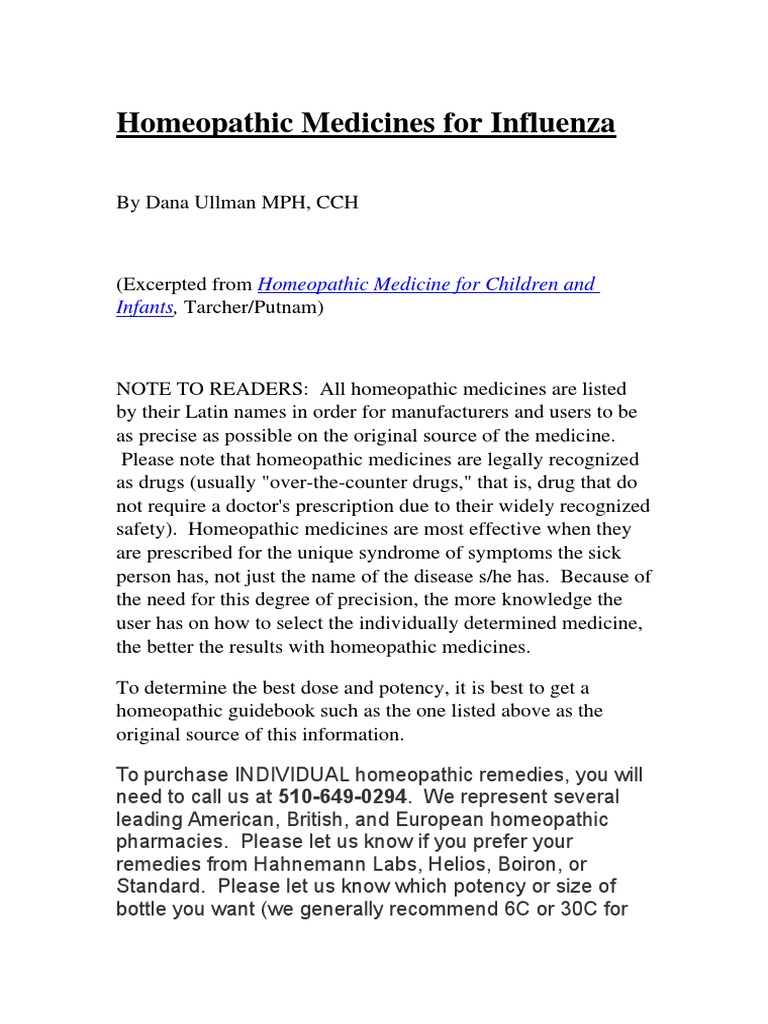 Homeopathic Medicines For Influenza | PDF | Homeopathy | Influenza