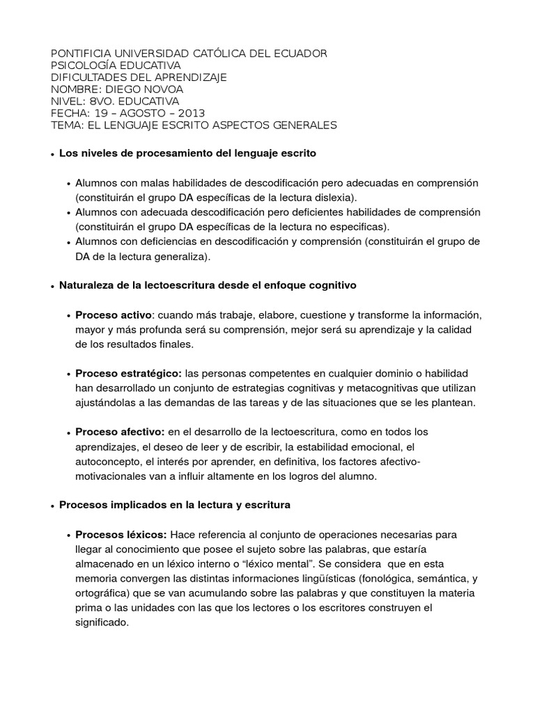 Capitulo 2 El Elnguaje Escrito. Aspectos Generales | PDF | Lectura (proceso) | Palabra