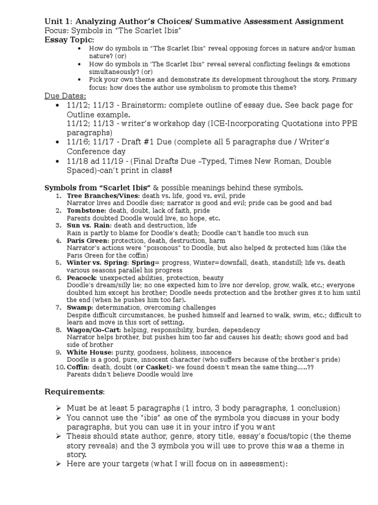Symbol Analysis Essay For Scarlet Ibis | PDF | Essays