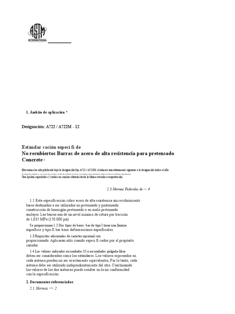 Norma Astm A722 en Españoll | PDF | Hormigón pretensado | Acero