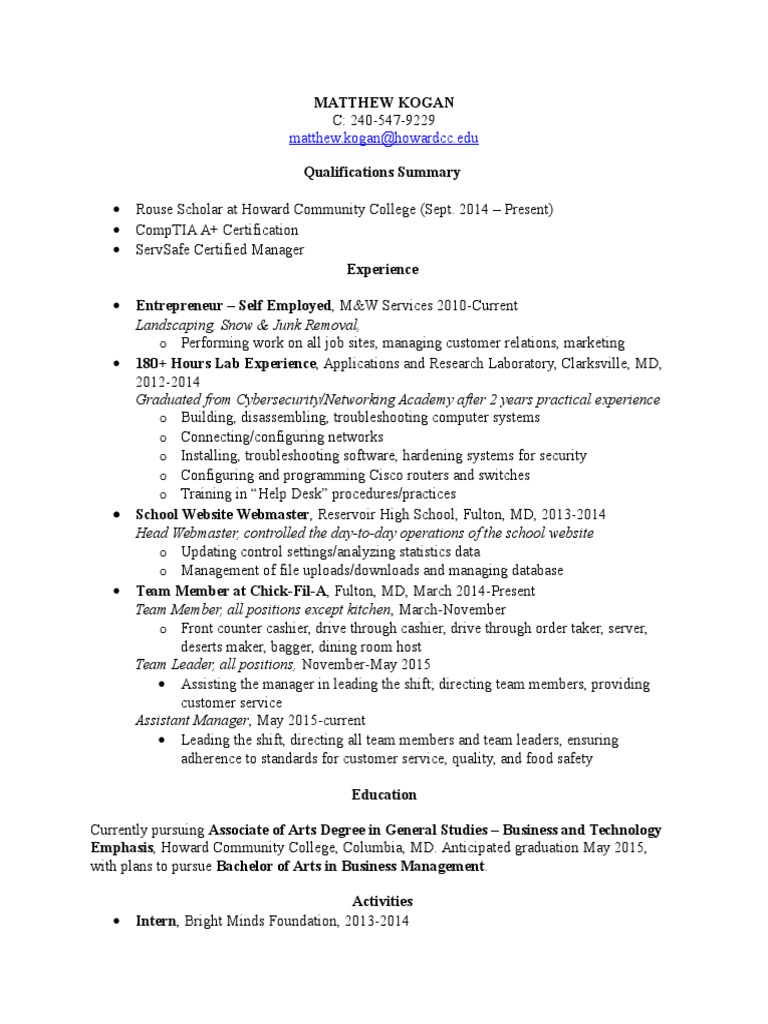 Matt Kogan Resume Oct 2014 | PDF | Business