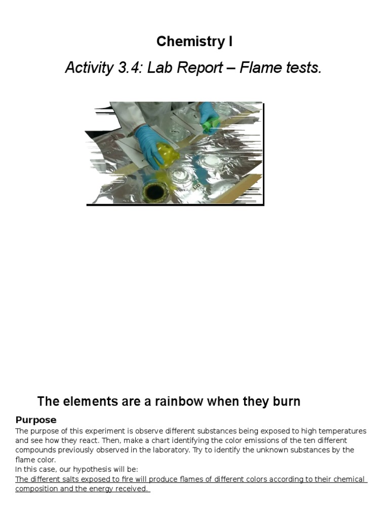 Flame Test Color Emissions Lab Report Pdf Emission Spectrum Light