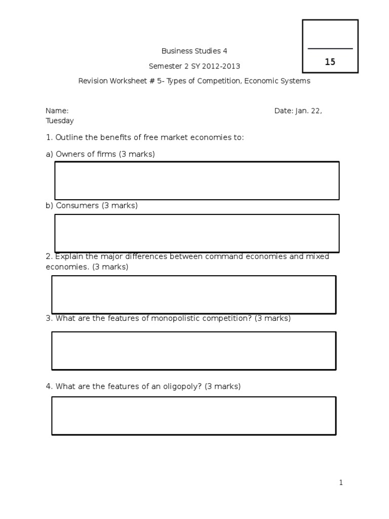 Worksheet 5 - Types of Competition-Economic Systems | PDF | Finance ...