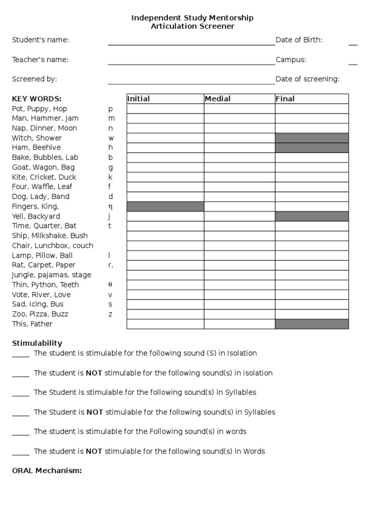 Articulation Screener Product | PDF